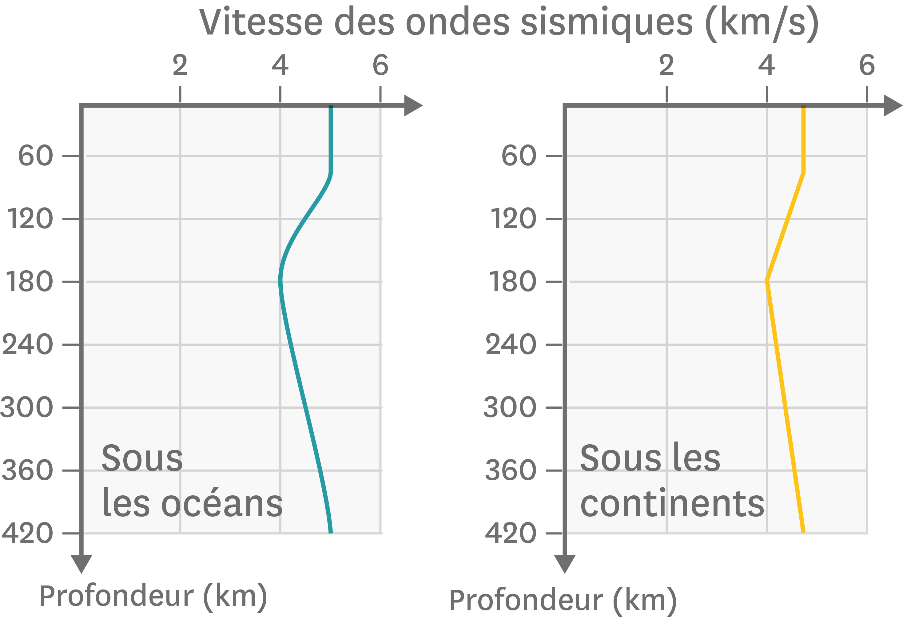 La vitesse des ondes sismiques en fonction de la profondeur terrestre.